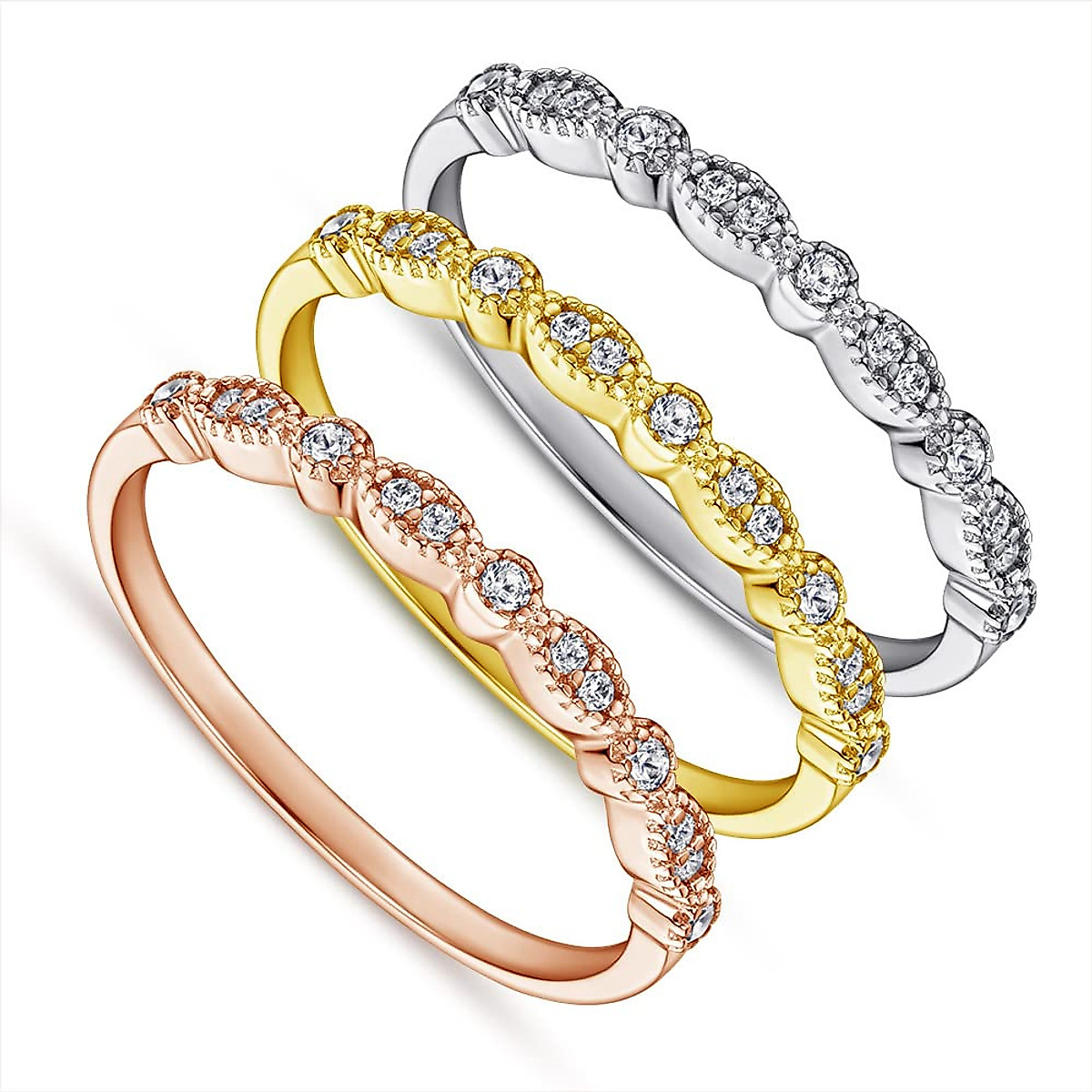 Blocaci 0.25CTW Moissanite Stackable Rings for Women Eternity Bands Vintage Wedding Band 925 Sterling Silver 10K 14K 18K Gold Anniversary Promise Ring with Text Engraving (10K Gold)