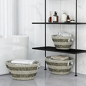 Giantex Woven Laundry Basket 24"/20"/16"- Set of 3 Stackable Storage Baskets with Handles, Large Oval Kans Grass Woven Baskets Laundry Hamper for Throw Blanket Clothes Living Room Bedroom