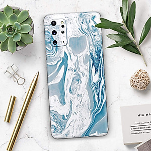 DesignSkinz Mixtured Blue 57 Textured Marble Protective Vinyl Decal Wrap Skin Cover Compatible with The Samsung Galaxy S20 (Screen Trim & Back Glass Skin)