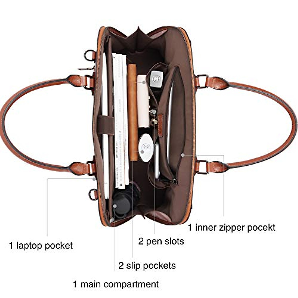 BOSTANTEN Briefcase for Women Leather 15.6 inch Laptop Shoulder Bags Office Work Crossbody Handbag Brown