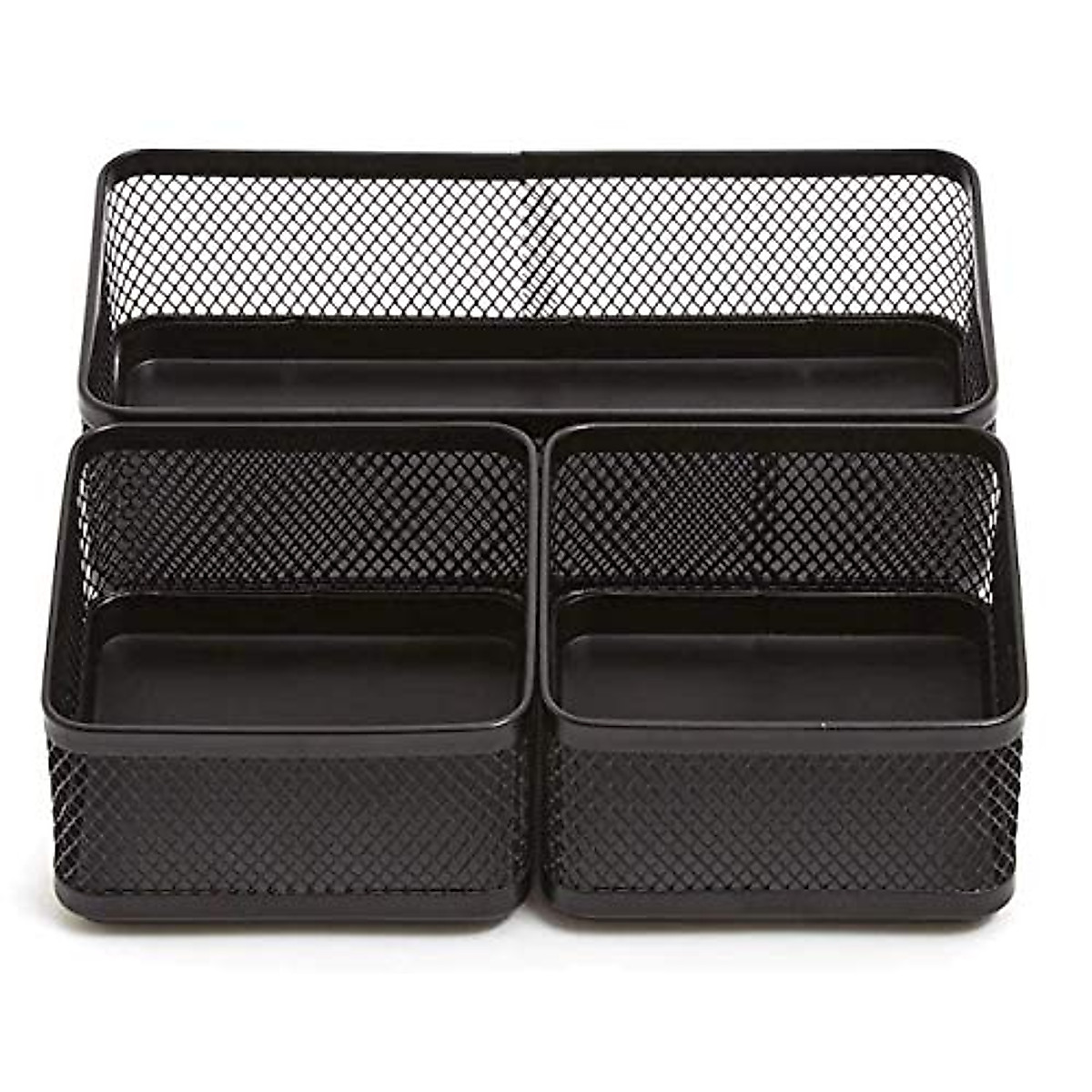 1InTheOffice Desk Baskets and Organizers Tray, Black Mesh Tray, Black Wire Mesh, 3-Compartment Stackable