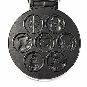 Christmas Holiday Waffle Maker w 6 Edible Food Markers- Make X-Mas Breakfast Fun w Delicious Decorated Pancakes or Waffles- Electric Nonstick Waffler Iron, Fun Gift for Kids & Adults, Family Activity