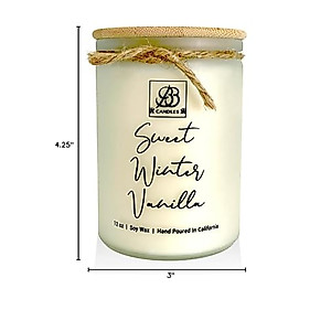 BB Candles Winter & Fall Collection - Natural Soy Hand Poured Fragrant Candles, Frosted Jars with Bamboo Lid, Ideal for Home Decor & Relaxation, 90+ Hours Burn Time, 12oz (Sweet Winter Vanilla)