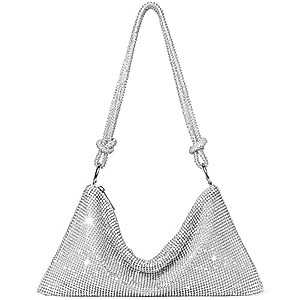BOSTANTEN Rhinestone Purse Sparkly Bag Silver Diamond Purses for Women Upgrade Evening Prom Rhinestone Handbag Hobo Bag