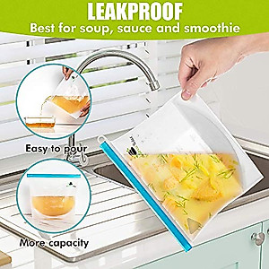 Reusable Silicone Bags Food Storage Bags 4 Pcs [4x1.5L] Leak Proof Freezer Safe Zip Lock Bags Plastic Free Food Grade Storage Bag for Marinate For Snack | Sandwich | Fruit | Meat | Cereal - White