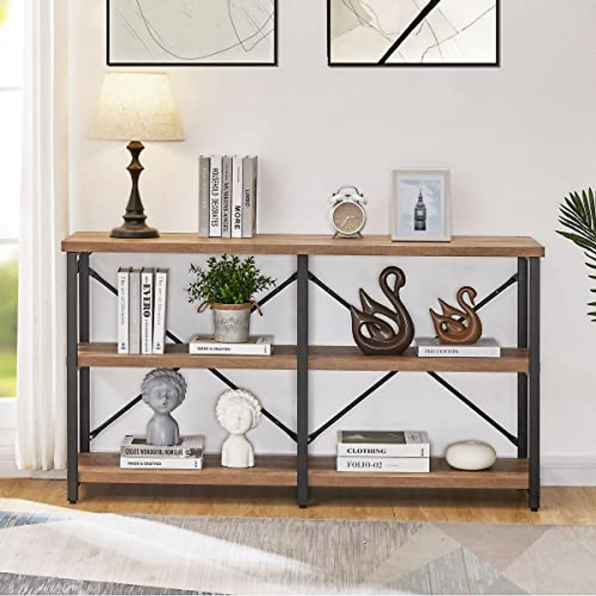 BON AUGURE Rustic Sofa Console Table w/ Shelves - 55