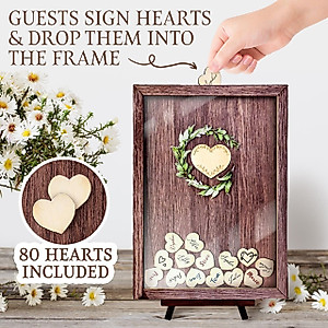 Wedding Guest Book Alternative with Rustic Wooden Rollerball Pen and Stand , Rustic wedding Decoration 80 Hearts Green Wreath , Wedding Guest book , Guest book , guest book wedding reception ,