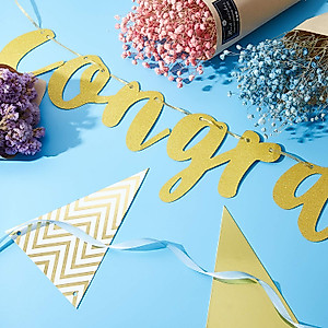 Boao 2 Pieces 2024 Gold Congratulations Graduation Banner Triangle Flag Banner Vintage Glitter Congratulations Banner Pennant for Wedding Baby Shower Ceremony Retirement Party Supplies