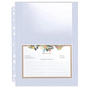 30 Pack 120 Pockets 4x6 Recipe Card Sleeves,3 Ring Binder Recipe Card Protector Pages,Double Sided 2 Pocket Refill Sheets for Recipe Book, 8.5x11 Inch Top Loading Clear Sleeve Sheets