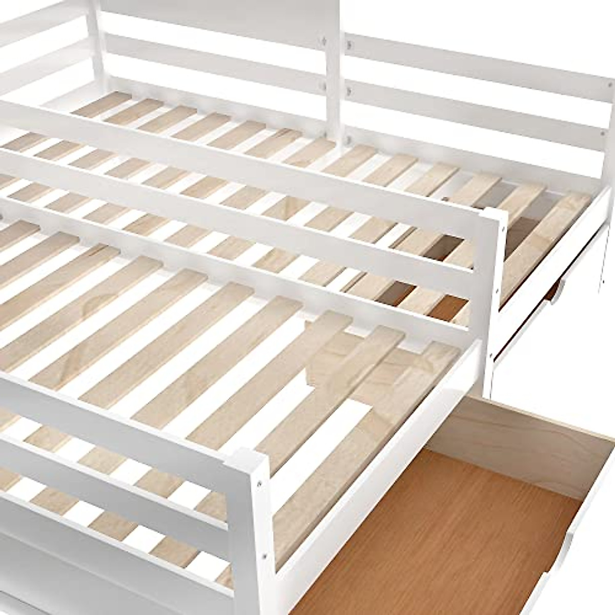 Merax Two Twin Size House Platform Beds with Large Drawers, Space Saving, No Box Spring Needed, White