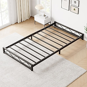 SUNNYFURN 6 Inch Twin Size Metal Bed Frame Heavy Duty Steel Slat Support Metal Platform Bed Frame Sturdy Twin Size Bed Frame No Box Spring Needed Easy Assembly, Noise Free, Suitable for Bedroom Black