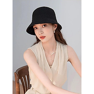 YOFARCHOY Lightweight Packable Sun Hat for Women Foldable Sunhats Woven Bucket Hats Packable Beach Hat Floppy Knitted Woven Hat Black