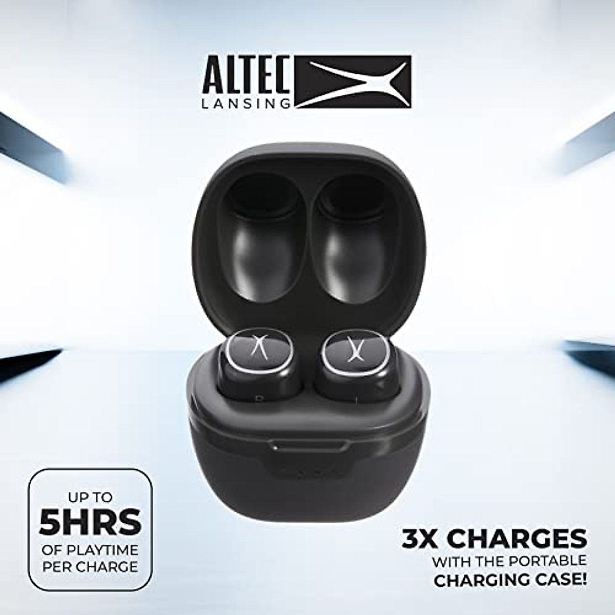Altec Lansing NanoBuds 2.0 True Wireless Earbuds with Charging Case, TWS Waterproof Bluetooth Earphones with Touch Controls for Travel, Sports, Running, Working (Cool Grey)