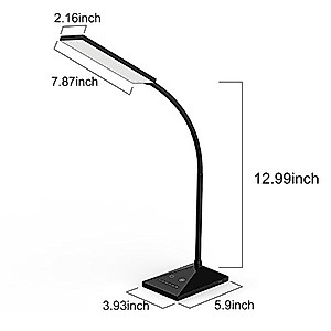 VICFUN LED Desk Lamp, 5 Color Modes with 7 Levels of Brightness, Eye-Caring Dimmable Table Lamp Office Lamp with USB Charging Port, Touch Control Sensitive Dimmable 12W Black