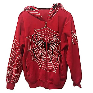 Meiweileya Y2k Full Zip Up Hoodie Spider Skeleton Graphic Jackets for Women Man Teen Girls Aesthetic Harajuku Clothes