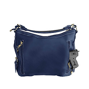 Roma Leathers Gun Concealment Purse - Vegan Leather, Convertible Multi-Purpose Strap Lockable YKK Zipper (Navy)