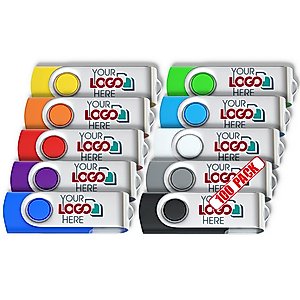 Possibox Custom Swivel USB Flash Drive 128MB Promotional Product Personalized with Your Logo - Bulk USB 2.0 - Customizable 100 Pack