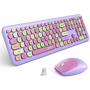MOFii Wireless Keyboard and Mouse Combo, 2.4G Slim Full-Sized Colorful Keyboard Mouse for PC Desktop Laptops Windows (Purple Colorful)