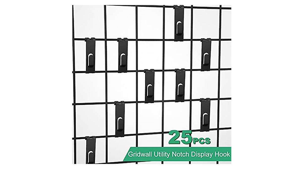 25 Pcs Black Notch Hooks for Stylish Grid Display