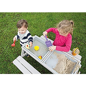 roba: Picnic Play Table Set - Grey - with Play Tubs & Storage Compartment, Weatherproof Solid Wood, Bench Seats & Mud Table, Toddler & Kids, Ages 1+