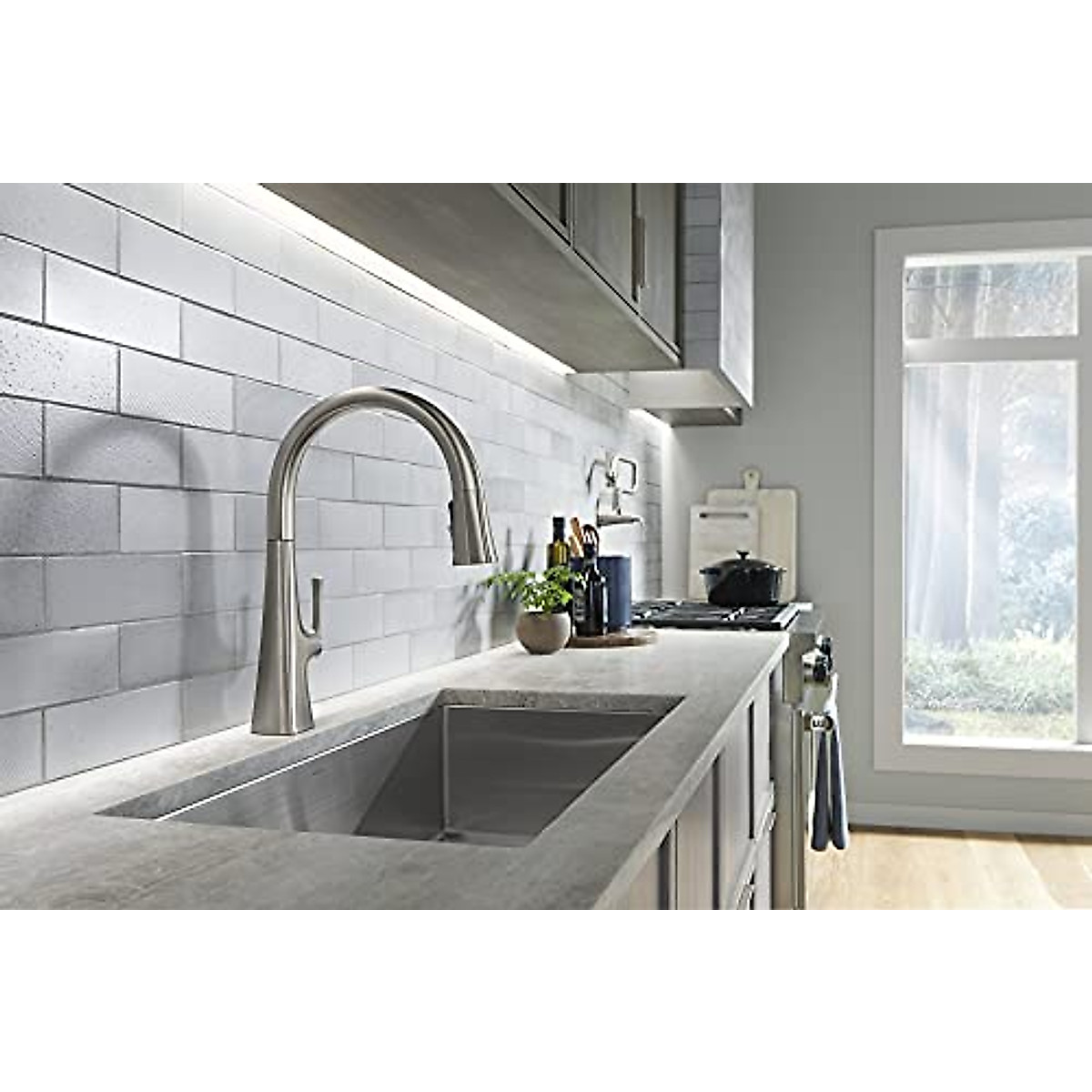 KOHLER 22062-VS Graze Pull-Down Kitchen Sink Faucet with Three-Function Sprayhead, Kitchen Faucet with Sprayer, Vibrant Stainless
