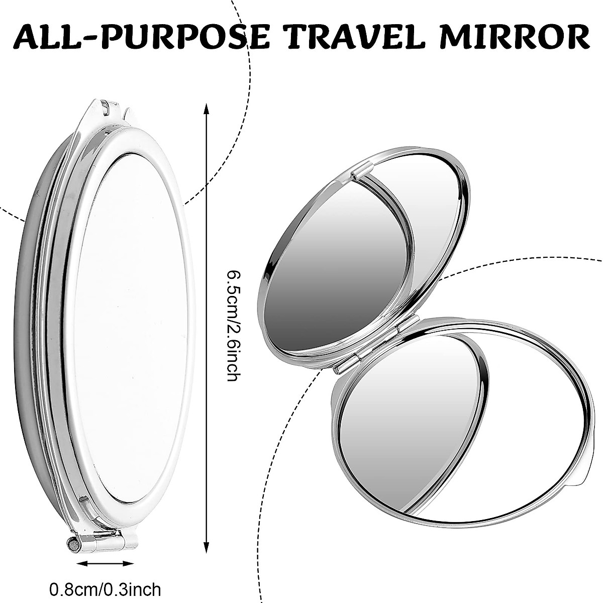 6 Pieces Sublimation Pocket Makeup Mirror Sublimation Metal Compact Mirror Sublimation Travel Makeup Mirror for Women Men Home Travel Use