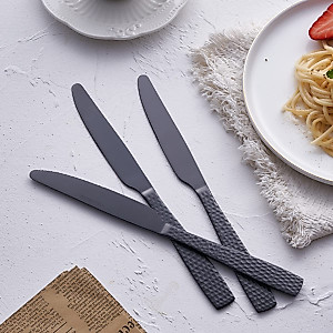 FULLYWARE Matte Black Dinner Knife Set of 6, 9.7 inches Stainless Steel Black Table Knife, Satin Finish.