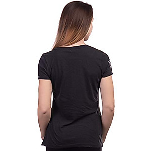 Army Women's V-Neck | U.S. Military Infantry Sleeve Flag Female Soldier T-Shirt Wife Mom Top, Black-(VneckBLK,L)