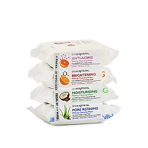 SpaScriptions Makeup Cleansing Wipes 30 CT, Variety 4 pack, 120 Count Total