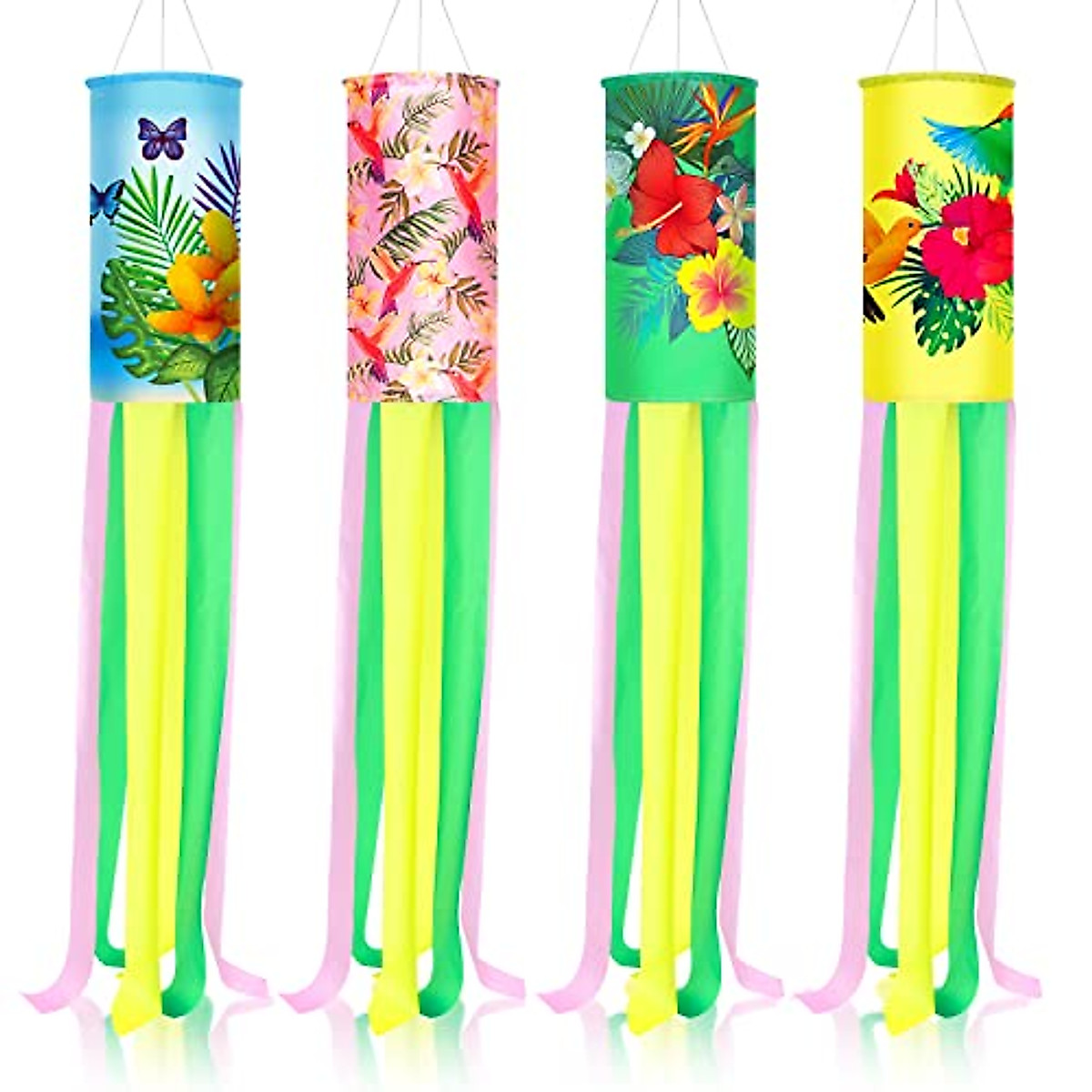 Tatuo 4 Pieces 40 Inch Hummingbird Windsock Outdoor Spring Summer Garden Yard Flag with LED Light Glowing Hummingbird Hanging Flag for Home Farmhouse Yard Garden Decoration