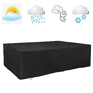 FLR 120x54x38inches Patio Table Cover Veranda Rectanguler Black Waterproof Outdoor Dinner Protector Dust-Proof Table Desk Cover Furniture Covers with Storage Bags for Garden Outdoor Indoor Furniture