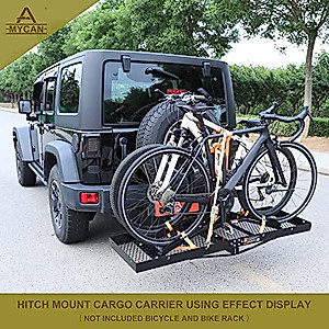 MYCAN Hitch Mount Cargo Carrier, Trailer Hitch Cargo Carrier 60 x 20 Inch, Tray Hitch Carrier Weight Capacity 500 LBS, Fits 2" Receiver Vehicles, Luggage Hitch Rack is Compatible With Some Accessories