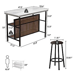 DKLGG 3 Piece Dinging Table Set, Faux Marble Dining Room Table Set with 2-Tier Storage Shelves, Bar Table Set with Bar Stools, Sturdy Kitchen Table with Storage for Restaurant, Living Room
