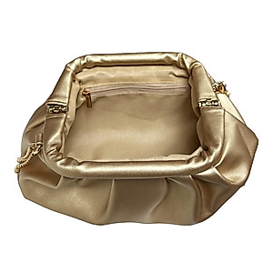 expouch Women Cloud Bag Slouchy Clutch Ruched Purse Evening Handbag with Gold Chain Shoulder Bag (Gold)