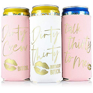 Birthday Slim Can Coolers (10, Dirty Thirty Birthday Pink & Gold)
