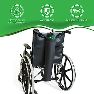 NYOrtho Oxygen Tank Holder for Wheelchair - D & E Cylinder Transport Bag Adjustable Straps Easy to Clean, Heavy Duty, Waterproof Standard Wheelchair Size