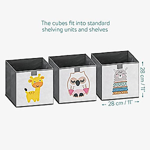 Navaris Kids Storage Cubes (Set of 3) - Storage Boxes 11x11x11 with Animal Designs - Children's Cube Bins Fabric Organizer Bin - Alpaca/Giraffe/Owl