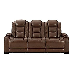 Signature Design by Ashley The Man-Den Reclining Sofa, Mahogany