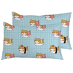 Pillowcase Set of 2 Cute Dog Striped Blue Animal Pillow Cover Pillow Sham for Long Pillow Standard Size 20X26 Inch