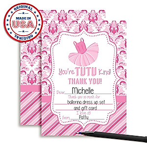 Birthday Thank You Notes for Kids, You’re Tutu Kind Ballet Themed Thanks. Ten 4" x 5.5" Fill In the Blank Cards with 10 White Envelopes by AmandaCreation