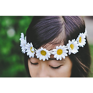 Floral Fall Boho Sunflower Crown Hippies Daisy Hair Wreath Bridal Headpiece Photo Props DY-01 (White)