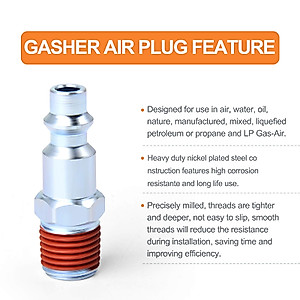 GASHER 1/4-Inch NPT Male Industrial Air Plug, Pneumatic Plugs 300PSI (20-Pack)