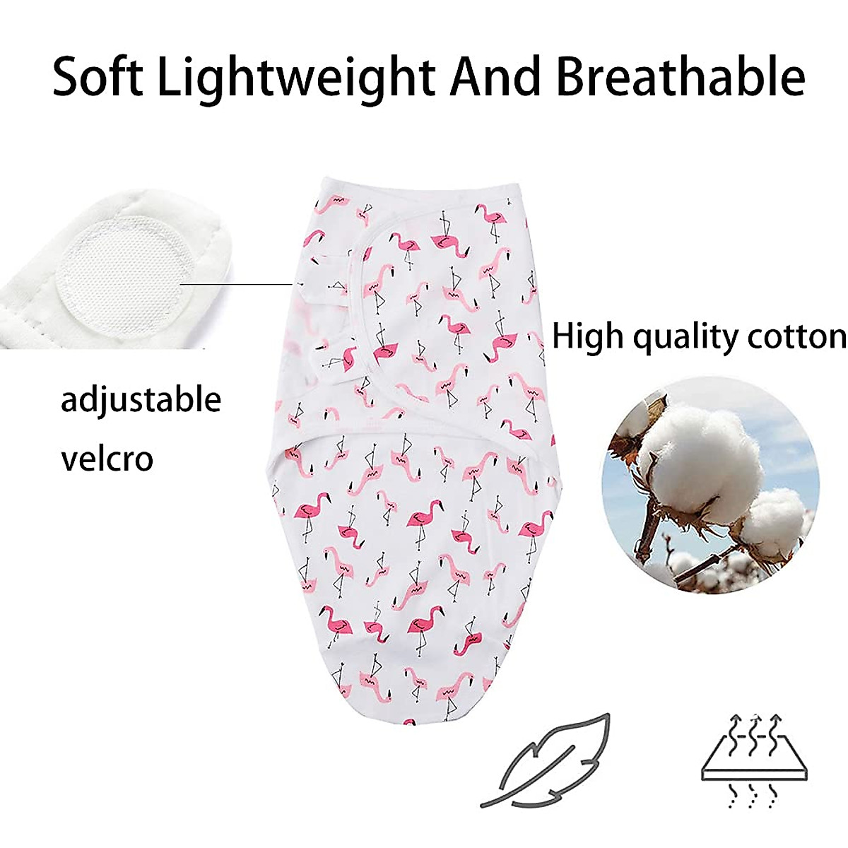 Generic 3 Packs Baby Swaddle Blanket Wrap Set Smiley Love Heart Flamingo Newborn 3-6 Months Infant Breathable Cotton Sleep Sack with Adjustable Wings Swaddle Blanket,Pink,Large