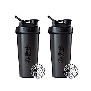 BlenderBottle Classic Shaker Bottle Perfect for Protein Shakes and Pre Workout, 28-Ounce (2 Pack), All Black