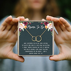 Expecting Mom Gift Necklace - Heartfelt Card & Jewelry Gift for Baby Showers, etc (Infinity Circles - Gold)