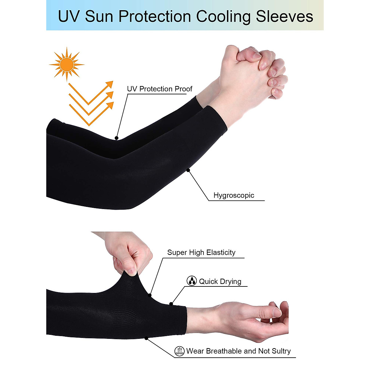 Boao 10 Pairs UV Sun Protection Arm Sleeve for Men Women Work Cooling Compression Tattoo Cover Up Sleeves for Cycling Fishing (Fresh Black)