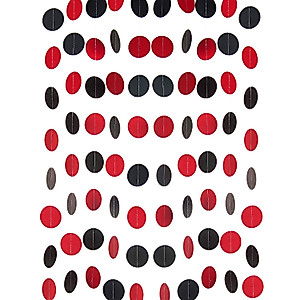 WEVEN Red and Black Paper Garland Circle Dot Party Garland Banner Streamer Backdrop Hanging Decorations, 2" in Diameter, Pack of 3, 30 Feet in Total
