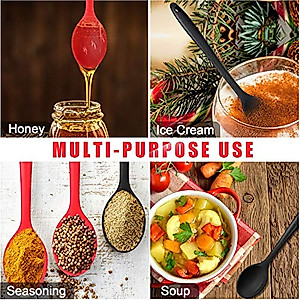 Patelai 4 Pieces Small Multicolored Silicone Spoons Nonstick Kitchen Spoon Silicone Serving Spoon Stirring Spoon for Kitchen Cooking Baking Stirring Mixing Tools (Red, Black)