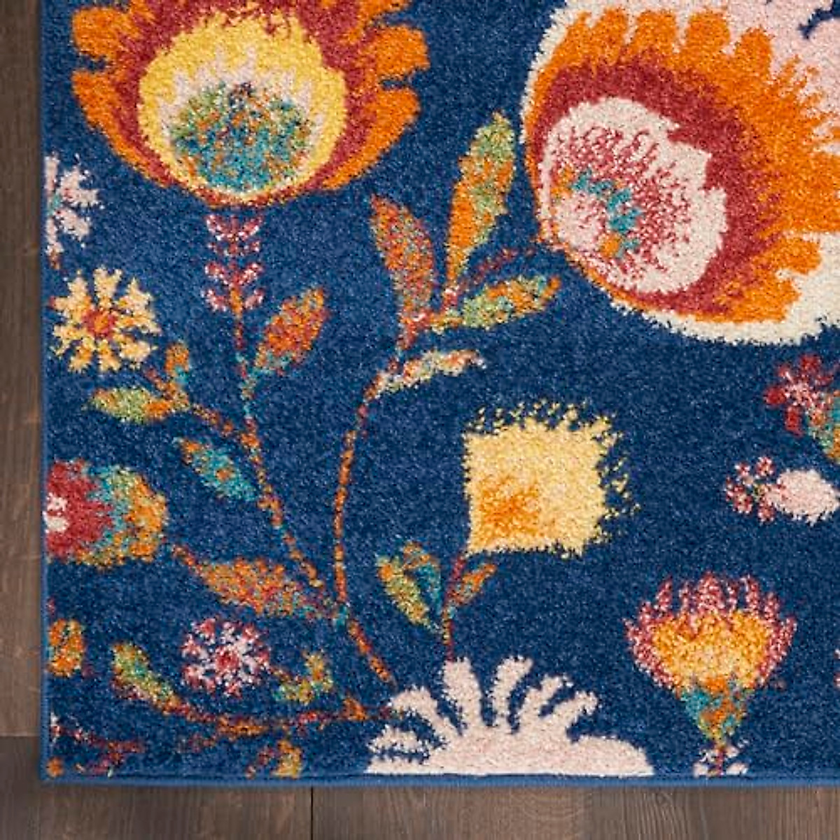 Nourison Allur Floral Navy Multicolor 5'3" x 7'3" Area -Rug, Easy -Cleaning, Non Shedding, Bed Room, Living Room, Dining Room, Kitchen (5x7)