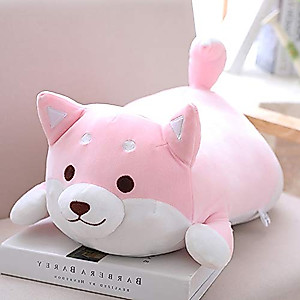 Shiba Inu Dog Plush Pillow, Cute Soft Corgi Stuffed Animals Doll Toys Gifts for Valentine, Christmas, Birthday, Bed, Sofa Chair (Pink Round Eye, 13.5in)